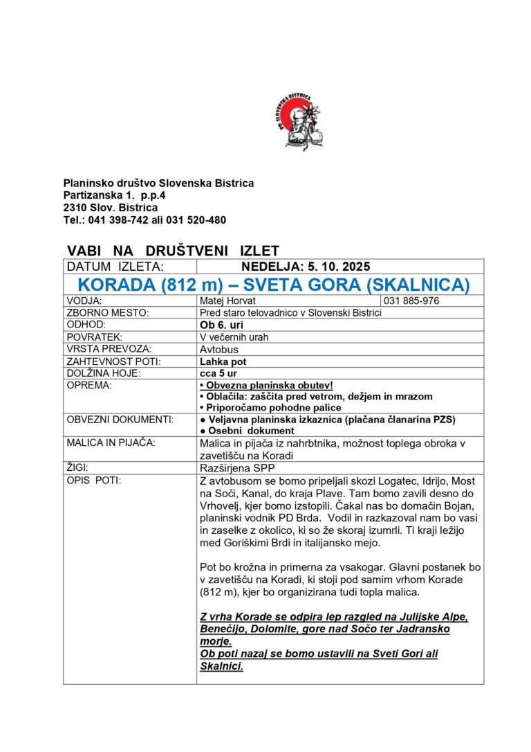 VABILO – KORADA – 5.10.2025