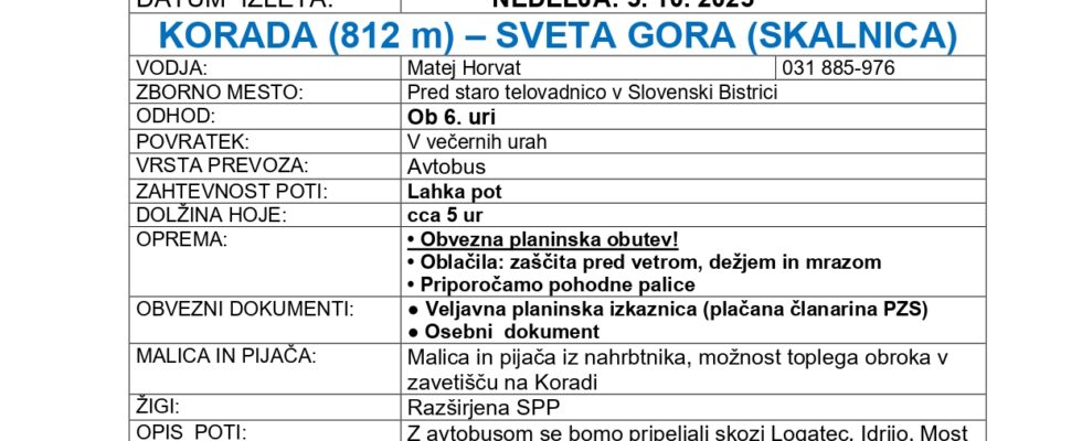 VABILO – KORADA – 5.10.2025